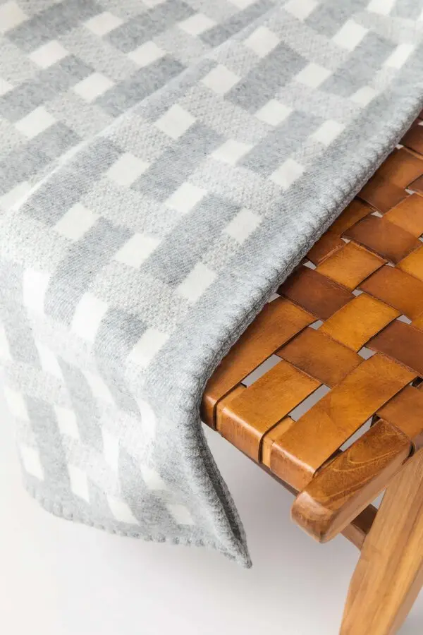 Johnstons Of Elgin Blanket Stitched Basketweave Throw In Light