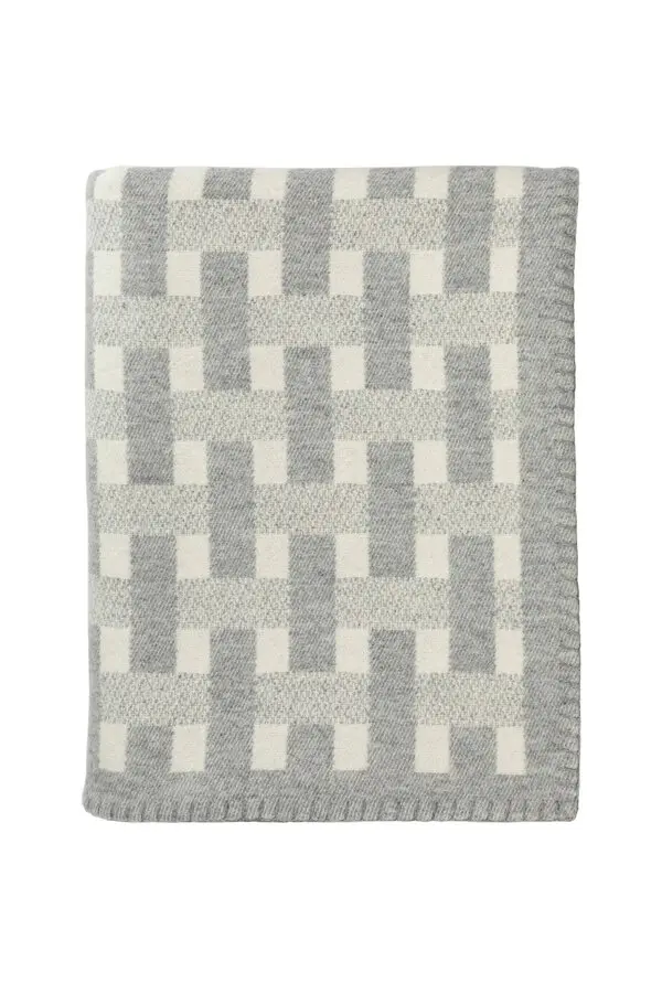 Johnstons Of Elgin Blanket Stitched Basketweave Throw In Light