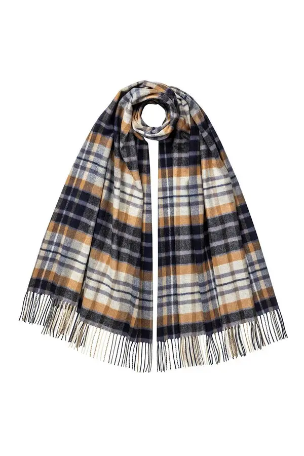 Johnstons Of Elgin House Check Cashmere Stole - Navy