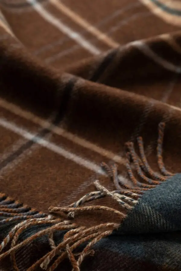 Johnstons Of Elgin Double Face Lambswool Throw In Heather Blue & Check