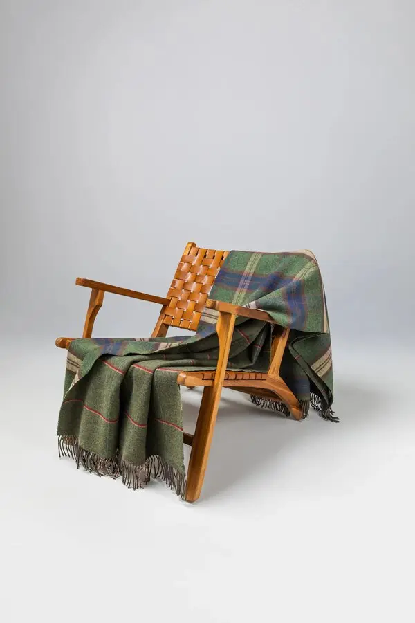 Johnstons Of Elgin Double Face Lambswool Throw In Check & Windowpane - Green