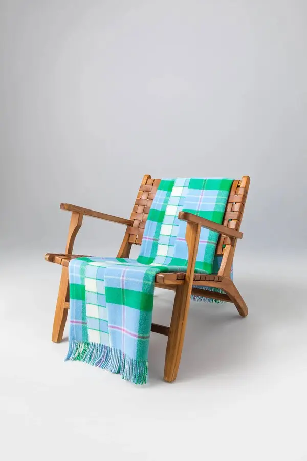 Johnstons Of Elgin Vibrant Reversible Lambswool Throw In Bordered Block Check - Blue