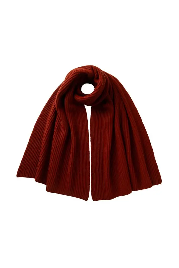 Johnstons Of Elgin Cardigan Stitch Dark Cashmere Scarf - Red