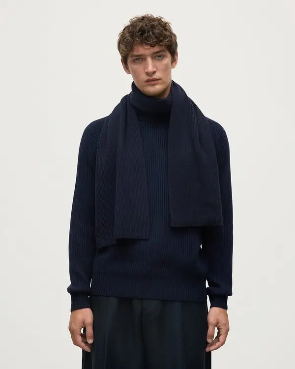 Johnstons Of Elgin Ribbed Dark Cashmere Scarf