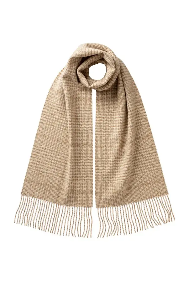 Johnstons Of Elgin Tweed Glen Check Scarf - Natural