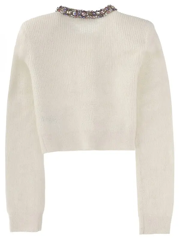 SELF-PORTRAIT Cardigan With Diamanté Detail - Ivory