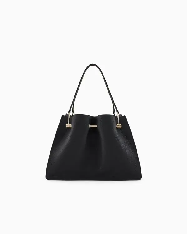 Giorgio Armani Small Shopper Bag In Pebbled Leather - Black
