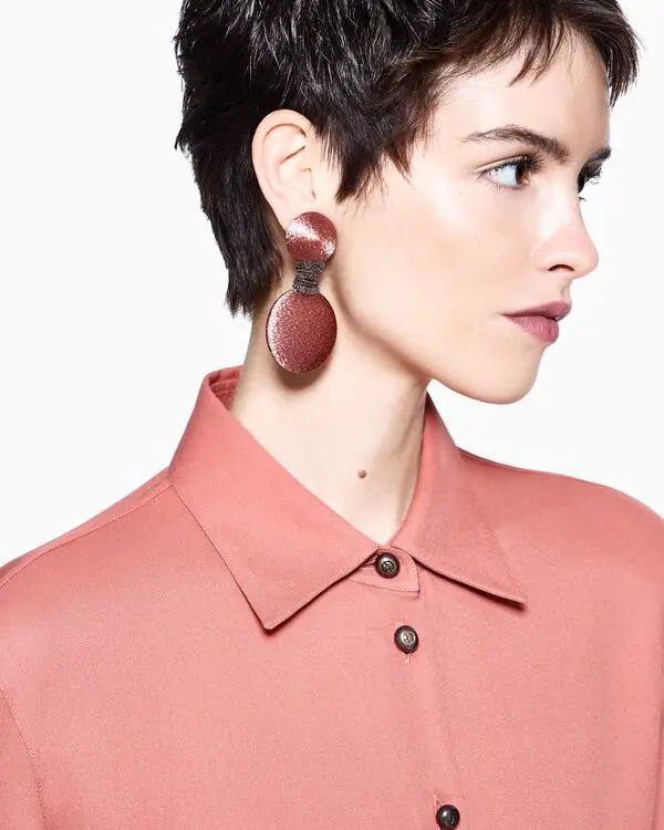 Giorgio Armani Earrings With Fabric-effect Circular Pendant