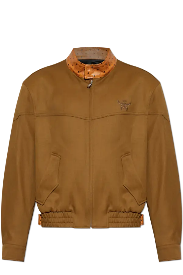 Mcm Wool Bomber Jacket With Logo - Brown