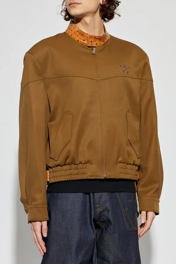 Mcm Wool Bomber Jacket With Logo - Brown