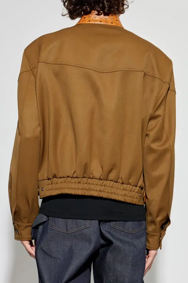 Mcm Wool Bomber Jacket With Logo - Brown