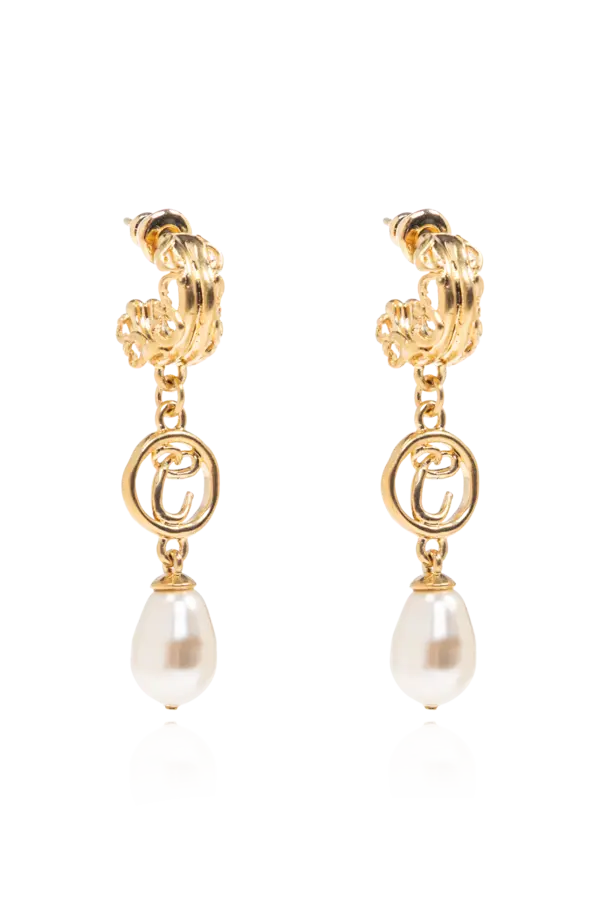 Chloé Brass Dangle Earrings With Pearl - Gold