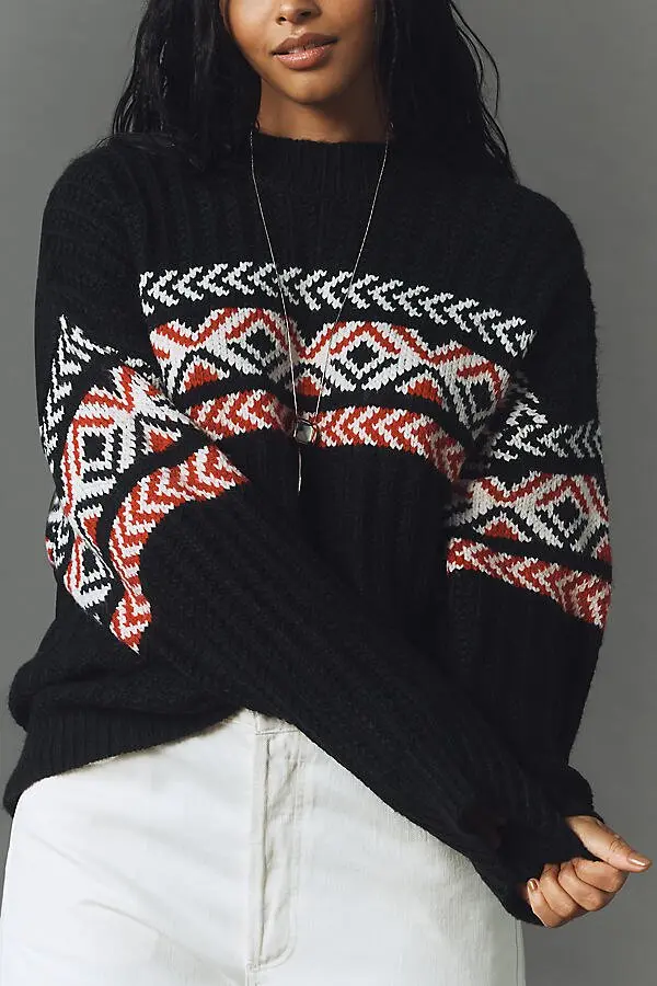 Sanctuary Intarsia Pullover Sweater - Black Pattern