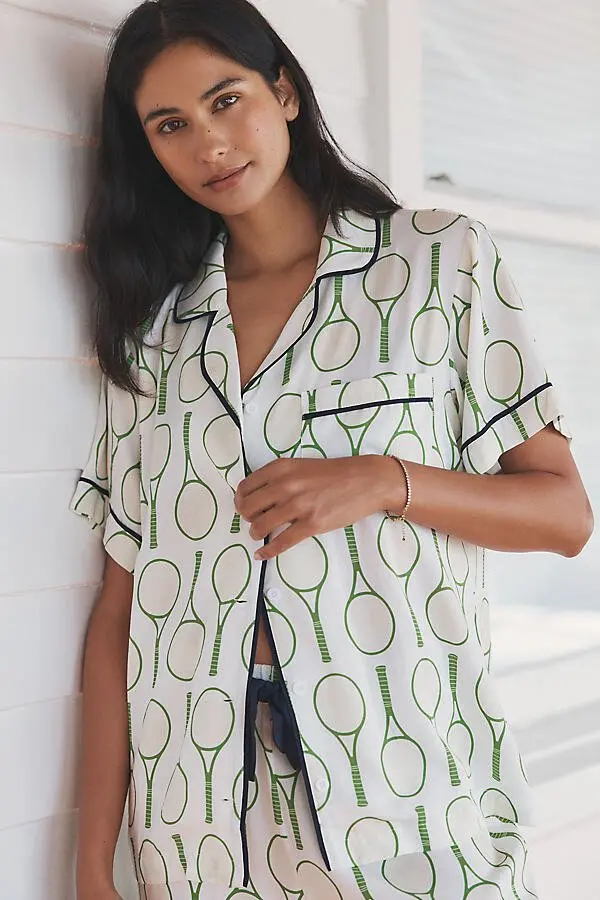 KATIE KIME Tennis Time Short-sleeve Top & Pants Pajama Set
