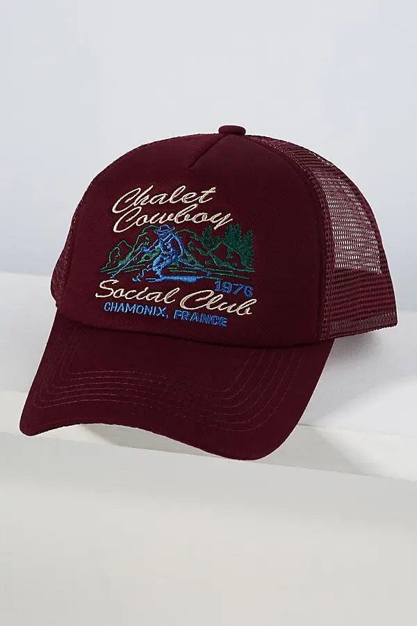 WORN/WEST Polyester Trucker Hat - Maroon Chalet Cowboy
