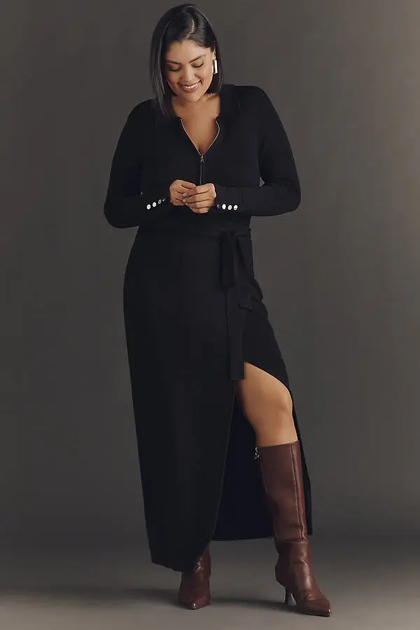ELOQUII Quarter-zip Maxi Sweater Dress
