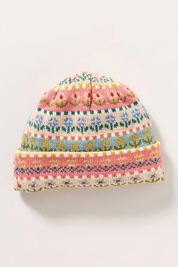 French Knot Tulip Fairisle Wool Beanie In Pink - 23% Off  display picture 2