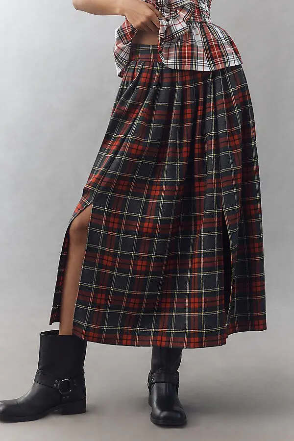 Hunter Bell Domic Pleated Wool Midi Skirt