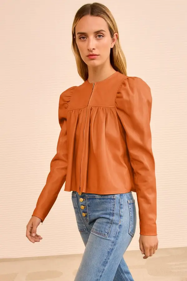Ulla Johnson Anouk Zip Up Leather Jacket - Sienna