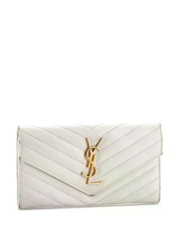 Saint Laurent Classic Monogram Flap Wallet Matelasse Chevron Leather Large Small Wallets - Neutrals
