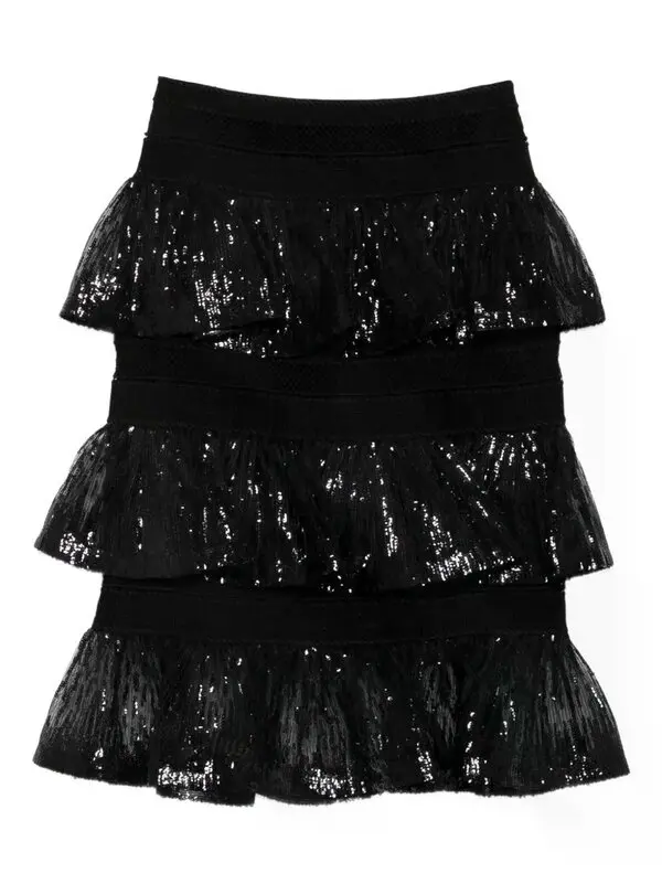 Elie Saab Sequin Ruffled Midi Skirt