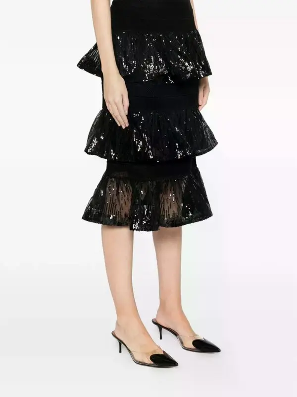 Elie Saab Sequin Ruffled Midi Skirt