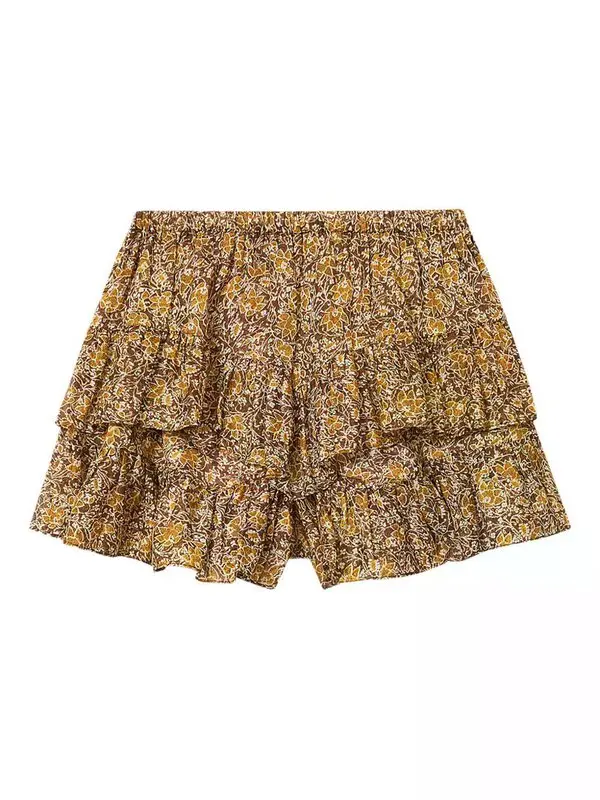 MARANT ETOILE Jocadia Floral Ruffled Shorts - Brown