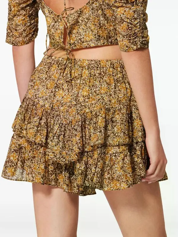 MARANT ETOILE Jocadia Floral Ruffled Shorts - Brown