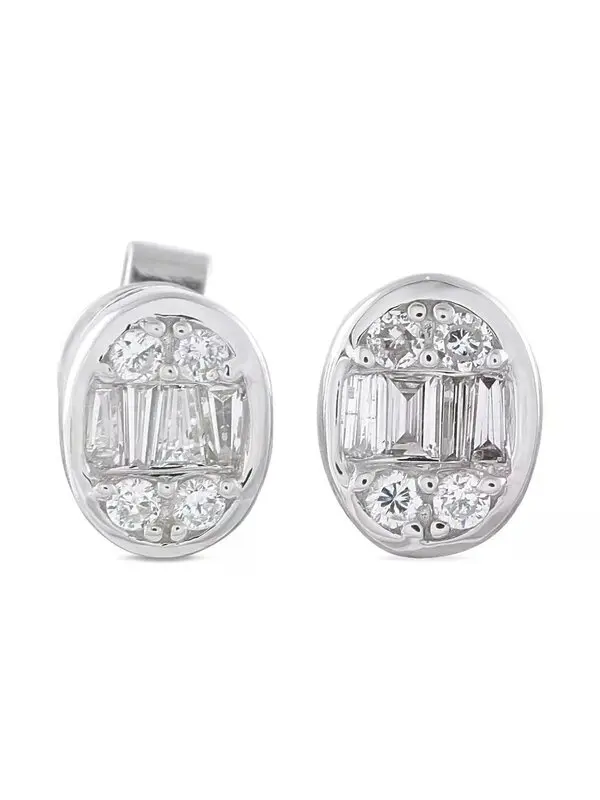 LB EXCLUSIVE 14k White Gold Diamond Oval Stud Earrings