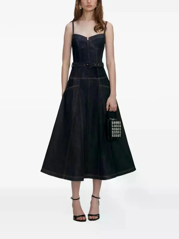 SELF-PORTRAIT Belted Panelled Dress - Blue