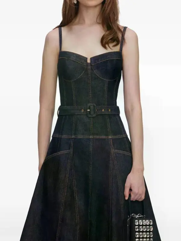 SELF-PORTRAIT Belted Panelled Dress - Blue