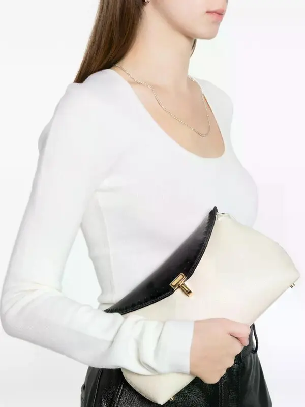TOTEME T-lock Embroidered Leather Clutch - Neutrals