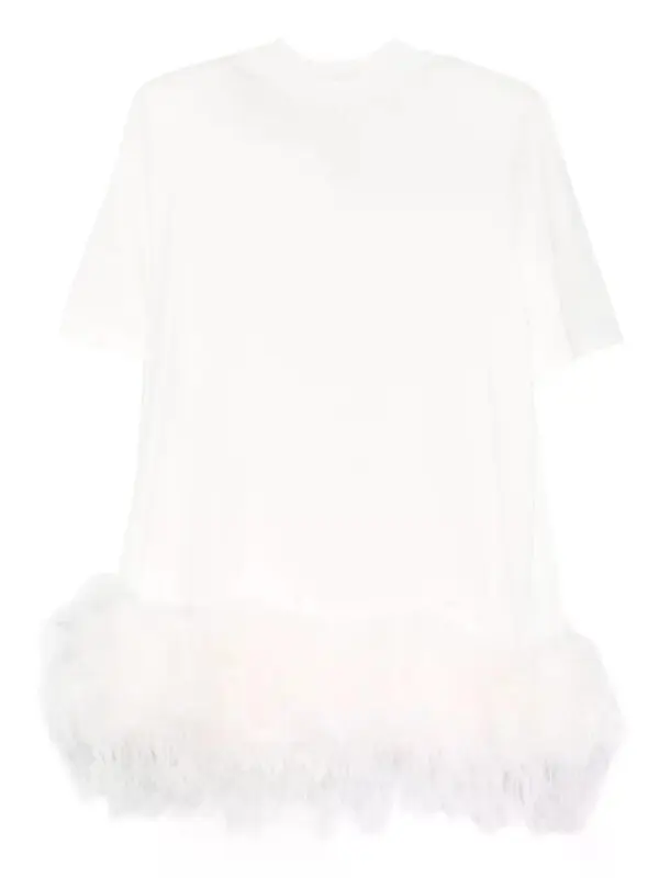 Attico Feather-trimmed Mini Dress - White