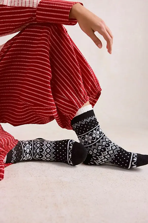 Free People Lined Lounge Socks - Red/black Combo