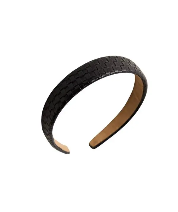 Free People Hailey Hard Headband - Black Woven Leather