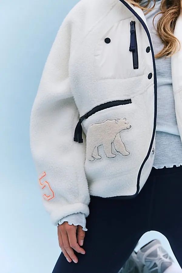 Free People Hit The Slopes Patch Fleece Jacket - Chenille Ivory Combo