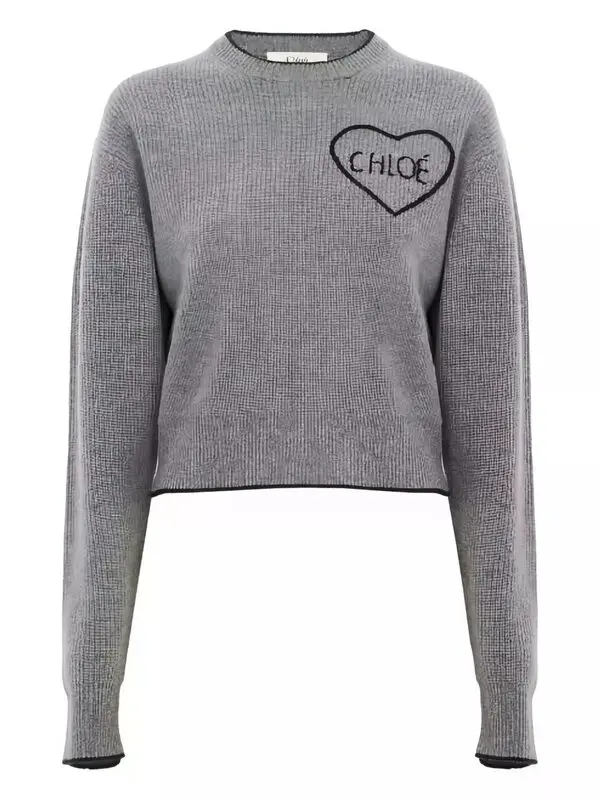 Chloé Heart-appliqué Sweater - Grey