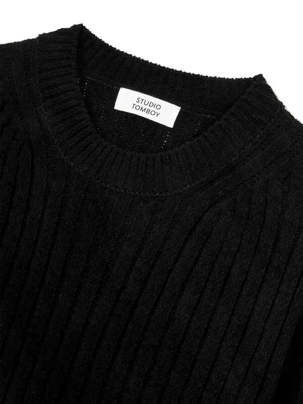 STUDIO TOMBOY Ribbed Round-neck Sweater - Black