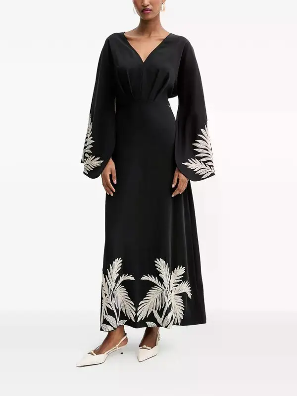 Guess Leaf-embroidered V-neck Dress