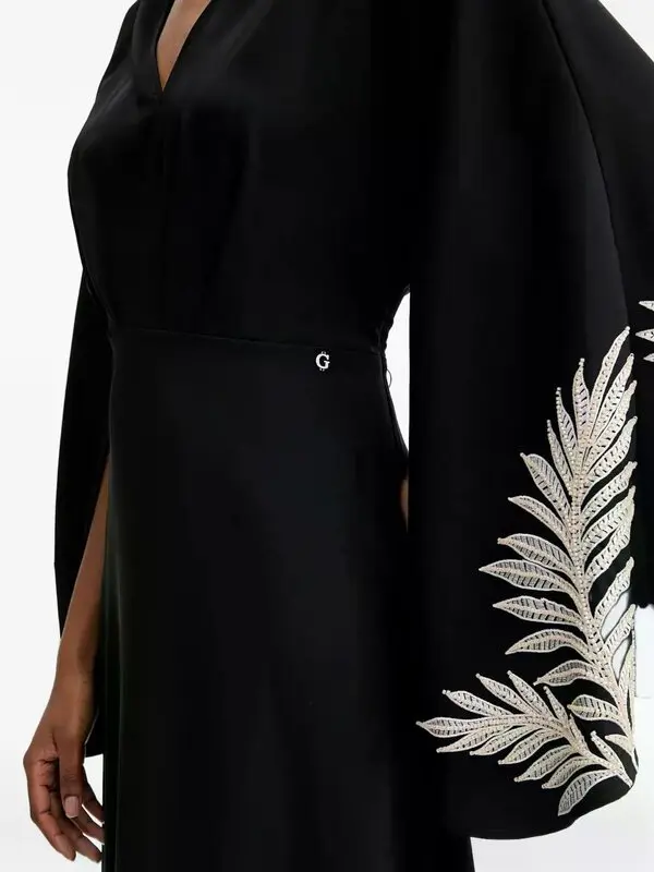 Guess Leaf-embroidered V-neck Dress