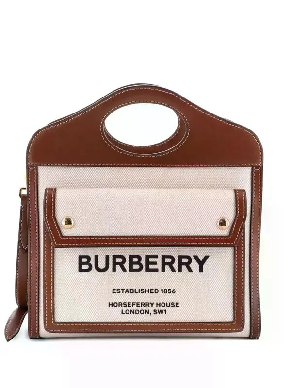 Burberry Canvas And Leather Logo Pocket Tote With Mini Crossbody Bag - Brown