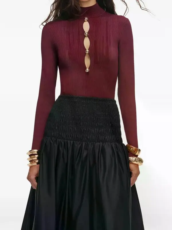 SELF-PORTRAIT Keyhole-embellishment Top - Burgundy