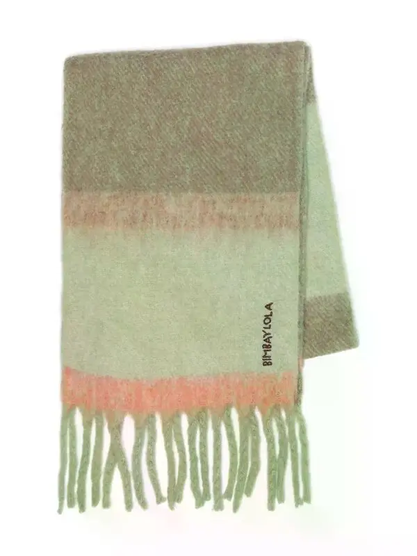 Bimba Y Lola Striped Fringed Scarf - Green