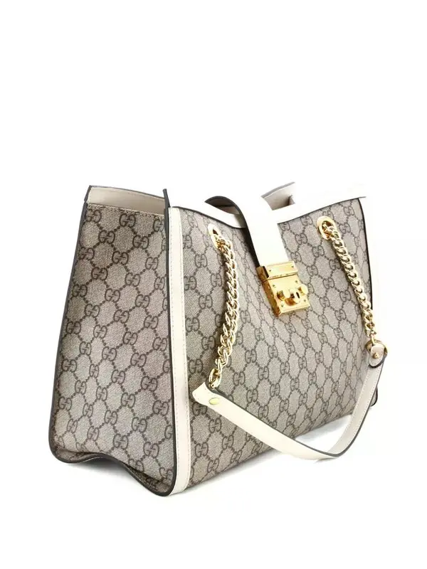 Gucci Padlock Chain Gg Coated Canvas With Leather Medium Tote Bag