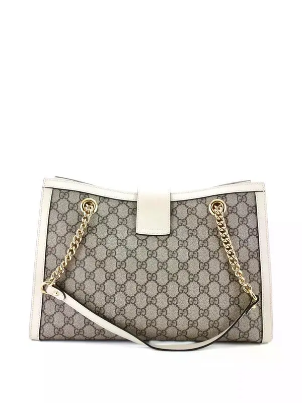 Gucci Padlock Chain Gg Coated Canvas With Leather Medium Tote Bag