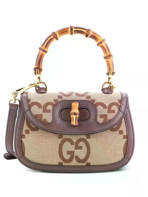 Gucci Bamboo 1947 Top Handle Bag Jumbo Gg Canvas Small Satchel - Brown