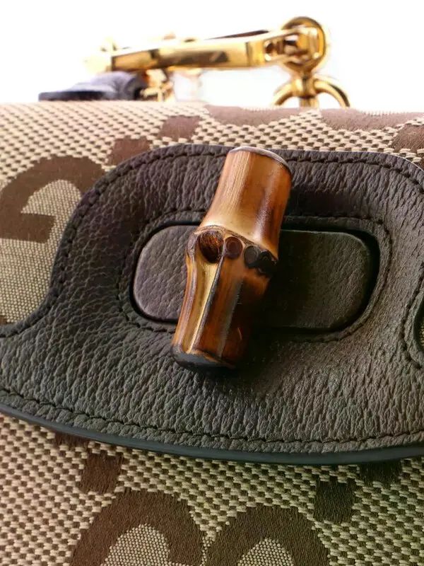 Gucci Bamboo 1947 Top Handle Bag Jumbo Gg Canvas Small Satchel - Brown