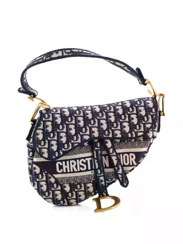 Dior Saddle Handbag Logo Embroidered Oblique Canvas Medium Shoulder Bag - Blue