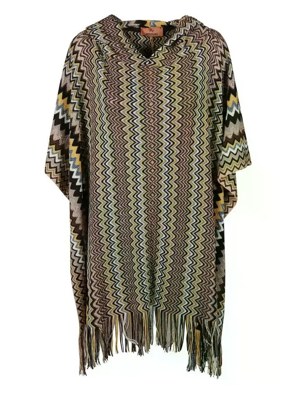 Missoni Hooded Fringed Poncho - Brown