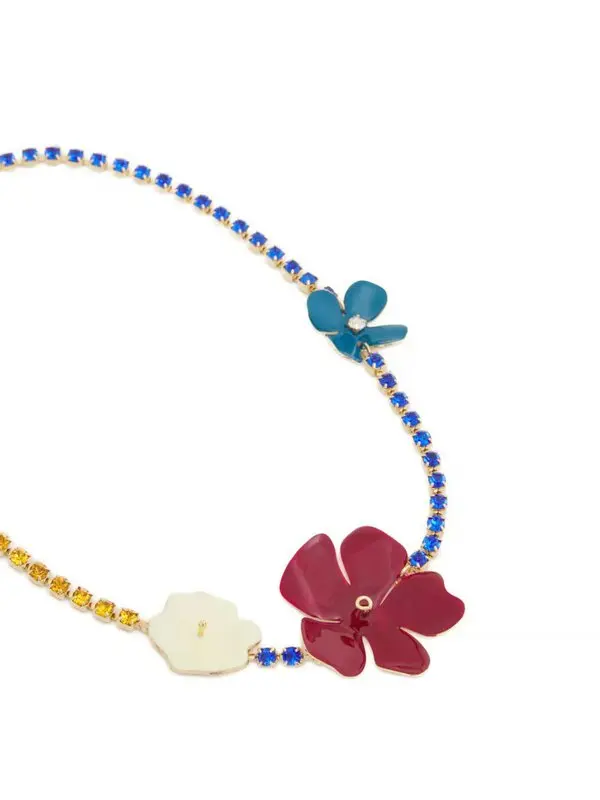 Marni Enamel Flower Rhinestone Necklace - Gold